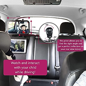 Baby Mirror for Car with Ipad Holder - XL Infant Car Mirror for Baby Rear Facing - 360° Wide Angle, Clear View, Shatterproof & Crash Tested Safety Baby Car Mirror for Back Seat with Car Tablet Holder