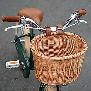 Moontie Bike Basket Front Basket Wicker Bicycle Basket, Sugar Honey Leather Belt Handmade Natural Rattan Bike Storage Basket