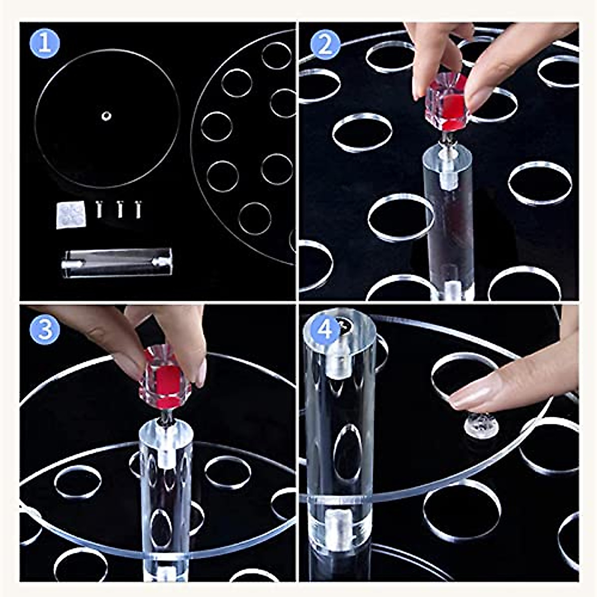 Peohud 2 Pack Ice Cream Cone Holder, 16 Holes Acrylic Ice Cream Cone Display Stand, Clear Waffle Hand Roll Sushi Display Rack for Weddings, Birthday Parties, Anniversaries, Round