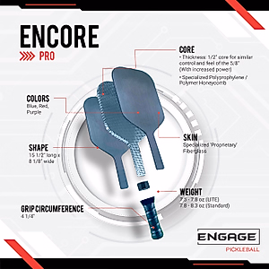 Engage Pickleball Encore Pro Pickleball Paddle - Pickleball Paddles with Polymer Core - USAPA Approved Pickleball Paddles Pickleball Rackets for Adults - Standard (Sky Blue)