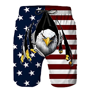 Heucapc Men's American Flag Swim Trunks Quick Dry Swimming Trunks Patriotic Beach Shorts with Mesh Lining and Pockets M