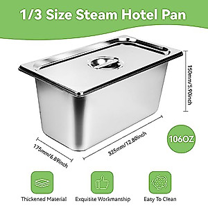 1/3 Size Hotel Pans with Lids, 6 Inch Deep 8Pcs Stainless Steel Steam Table Pans Steam Table Tray for Food Warmer Cooking Heat Restaurant Supplies for Kitchen Party Restaurant Hotel