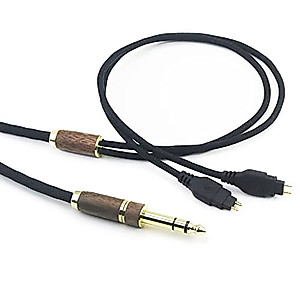 NewFantasia 10ft Upgrade Audio Cable 6N OCC Copper Silver Plated Braided Cord Compatible with Sennheiser HD650 HD600 HD580 HD660S HD58X HD6XX Headphone 3.5mm Male and 6.3mm Adapter Walnut Wood Shell