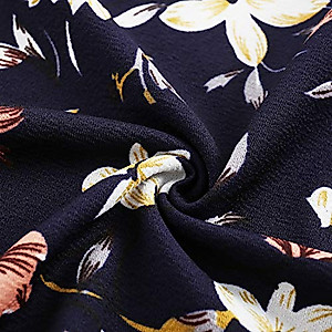 YATHON Women's Classic O Neck Navy Floral Print Wedding Guest Formal Party Church Dresses Summer Keyhole Cutout Pleated Pocket Cocktail Dress (M, YT018-Navy Floral 01)