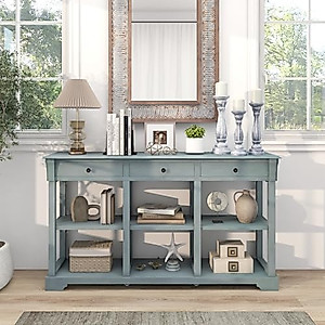 CLEEMAN Console Table with Storage, Retro Sofa Table with 3 Drawers, 2-Tier Open Shelf & Solid Wood Legs, Hallway Table, Entryway Table for Foyer, Living Room, Entrance