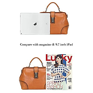 CHERISH KISS Womens Crossbody Purse Genuine Leather Vintage Top Handle Satchel Bags Doctor Style Shoulder Bag for Ladies (K18 Brown-1)