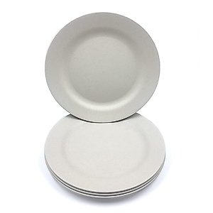 4 Pack 13 Inch Extra large Size Dinner Plate Sets, Delicious Pasta Plates, Unbreakable Dishes, Lightweight Salad Dinnerware, Reusable Dessert Tableware (33cm Beige)