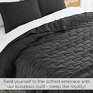 Southshore Fine Living, Inc. Oversized King Quilt Set, Brick Pattern Stitching, Lightweight Bedding Quilt, Soft Coverlet with Matching Pillow Shams, California King Quilt Sets Oversized, Black
