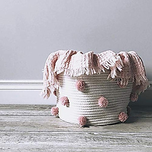 Camidy Cotton Rope Pom Storage Basket, Baby Photography Props Basket Toy Towel Blanket Storage Bin