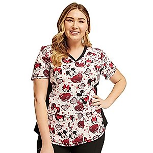 Tooniforms Women Scrubs Top V-Neck Print TF783, L, Hearts To You