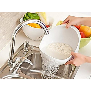 Japanese Design 2.1Qt (2L) Rice Washer Strainer Colanders for Vegetable, Bean, Fruit, Pasta (Small, White)