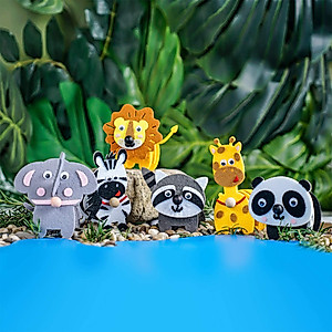 Animals Craft Kit - Educational Toys for Kids, Felt Craft Kit Including 6 Wild Friends, Elephant Zebra Panda Lion Raccoon Giraffe, DIY Activity Birthday Gifts for Boys & Girls Ages 3 4 5 6 and Up