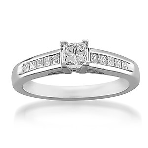 Beyond Brilliance 3/5 Carat Diamond, Classy Platinum Prong Set Princess Cut Diamond Wedding Engagement Ring for Wife (I-J, I2-I3) Natural Diamond Womens Fine Jewelry Gift Box Included