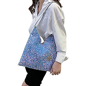 WIGUYUN Womens Mermaid Sequins Shoulder Bag Reversible Sequin Handbag Purse Sparkling Tote Shiny Hobo Bag, Blue