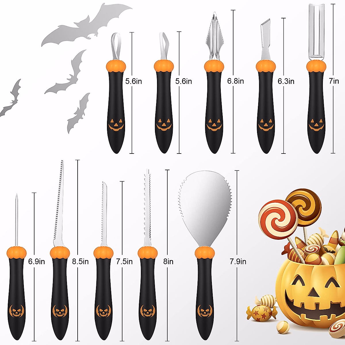 CHRYZTAL Pumpkin Carving Kit Tools Halloween, Professional Heavy Duty Carving Set, Stainless Steel Double-side Sculpting Tool Carving Kit for Halloween Decoration Jack-O-Lanterns, Gift for Halloween