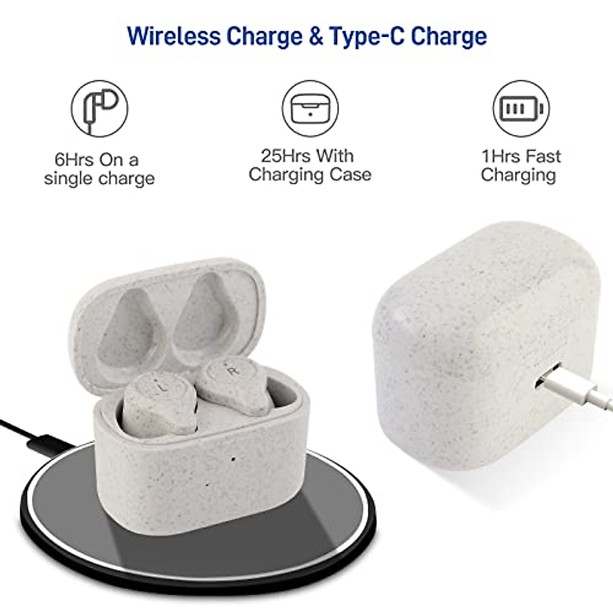 XINLIANG Headphones Wireless Bluetooth, in-Ear Earphones Microphone and Touch Control Call Noise Cancelling Earbuds Wireless and USB-C Charging Headphones Lightweight Earbuds with iPhone Android, PC