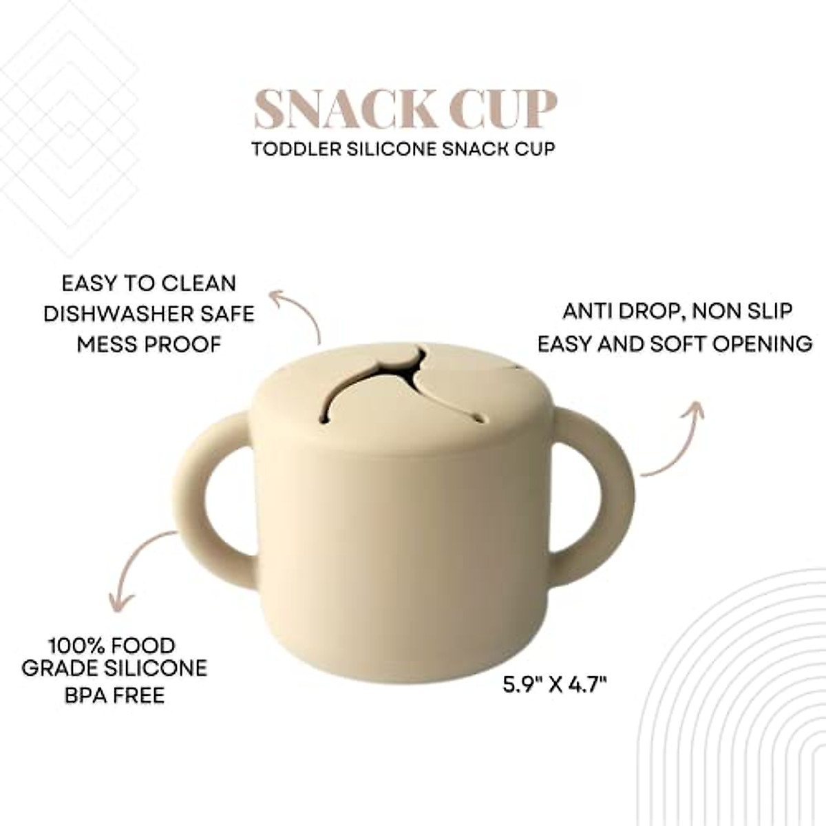 Jollytot | Silicone Snack Cup | Travel Snack Cup for Toddler and Baby | No Spill Food Container for Kids | Spill Proof Cup | Dishwasher Safe Snack Container | Snack Keeper | Modern Snack Cup | (Khaki)
