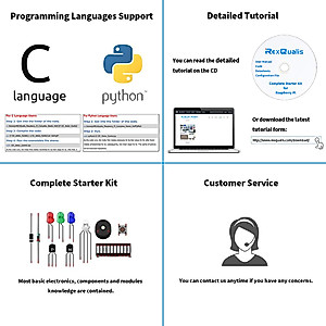 REXQualis Super Starter Kit for Raspberry Pi 4 B 3 B+ with Detailed Tutorials, Support Python C,Learn Electronics and Programming for Raspberry Pi Beginners