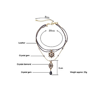 Yifnny Choker Necklaces for Women, Star Layered Pendant Necklace Multilayer Necklace Vintage Choker with Teardrop Chain & Black Leather Choker Gothic Layered Necklace for Women (Star)