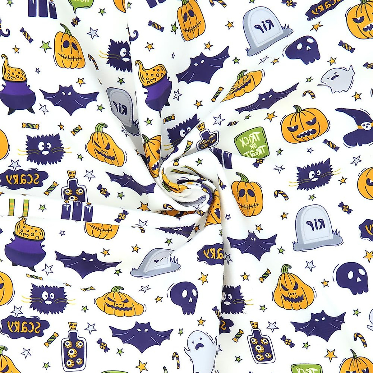 Halloween Fabric,Halloween Fat Quarters Fabric Bundles 8 PCS,Skull Pumpkin Spooky Theme Fabric 19.7 X 19.7 in for Sewing Dressmaking Thanksgiving Fall Festival Party DIY Sewing Craft Decorations