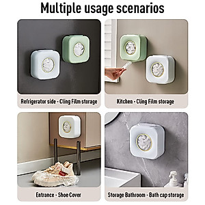 Elvaesther Wall Wrap Storage Box Dispenser, Plastic Fresh Keeping Bag Storage Box Wall Mounted Cling Film Storage Box with 300 Food Cling Film Removable Cling Film Box