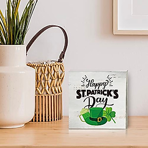 Happy St. Patrick’s Day Wood Box Sign Home Decor, Rustic Saint Patricks Day Wooden Box Sign Block Plaque for Wall Tabletop Desk Decoration