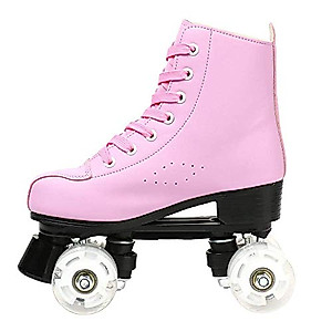 Women's Roller Skates, Leather Roller Skates High-top Roller Skates Four-Wheel Shiny Roller Skates for Kids and Adults