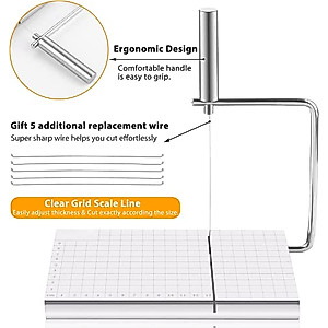 ISZW Cheese Slicer Knife Set, Cheese Slicer Cutter with Wire Food Cutter Precise Scale Board, 4 Cheese Knife Set Mini Butter Knife & Fork for Cutting Cheese Butter Vegetables Sausgae