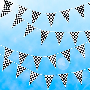 100 Foot Long Race Track Car Finish Line Black and White Plastic Pennant Party Checker Pattern String Curtain Banner for Decorations, Birthdays, Event Supplies, Festivals, Children & Adults