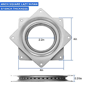 16Pack Lazy Susan Turntable Bearings, 4”Square Rotating Plate, 300lbs Capacity 5/16”Thick Swivel Plate for DIY Lazy Susan Project Storage Organizer Rack Cake Decorating Sculpture Displays