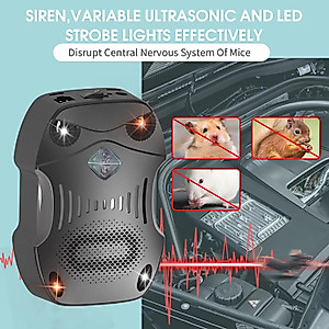 Ultrasonic Rodent Control Repeller, Under Hood Mice Repellent Battery Operated Car Rat Repellent Mice Deterrent Keep Animal Away from Car Engine Garage Attic Basement Warehouse Barn Vehicle Protection