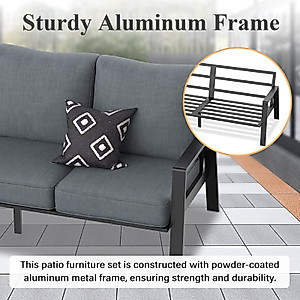 knocetx Aluminum Patio Furniture Set, 4 Pieces Modern Patio Conversation Sets Outdoor Patio Furniture Set with 5.5 Inch Cushions for Patio, Balcony, Backyard, Poolside, Deck,Gray