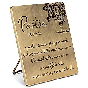 Dicksons Pastor Servant to All Matthew 25:21 Antique Brass 4 x 4 Metal Table Top and Wall Sign Plaque