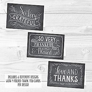 24 Chalkboard Thank You Cards With Envelopes, Great Note For Adult Funeral Sympathy or Gift Gratitude Stationery Supplies For Grad, Birthday, Baby or Rustic Bridal Wedding Shower For Boy or Girl