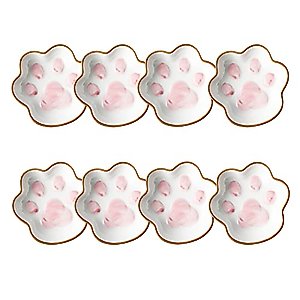 WUYIAZHI Cat Paw Shaped Soy Sauce Dishes, Cute Ceramic Dipping Sauce Cups, Mini Dipping Bowls 2 Ounces, Set of 8