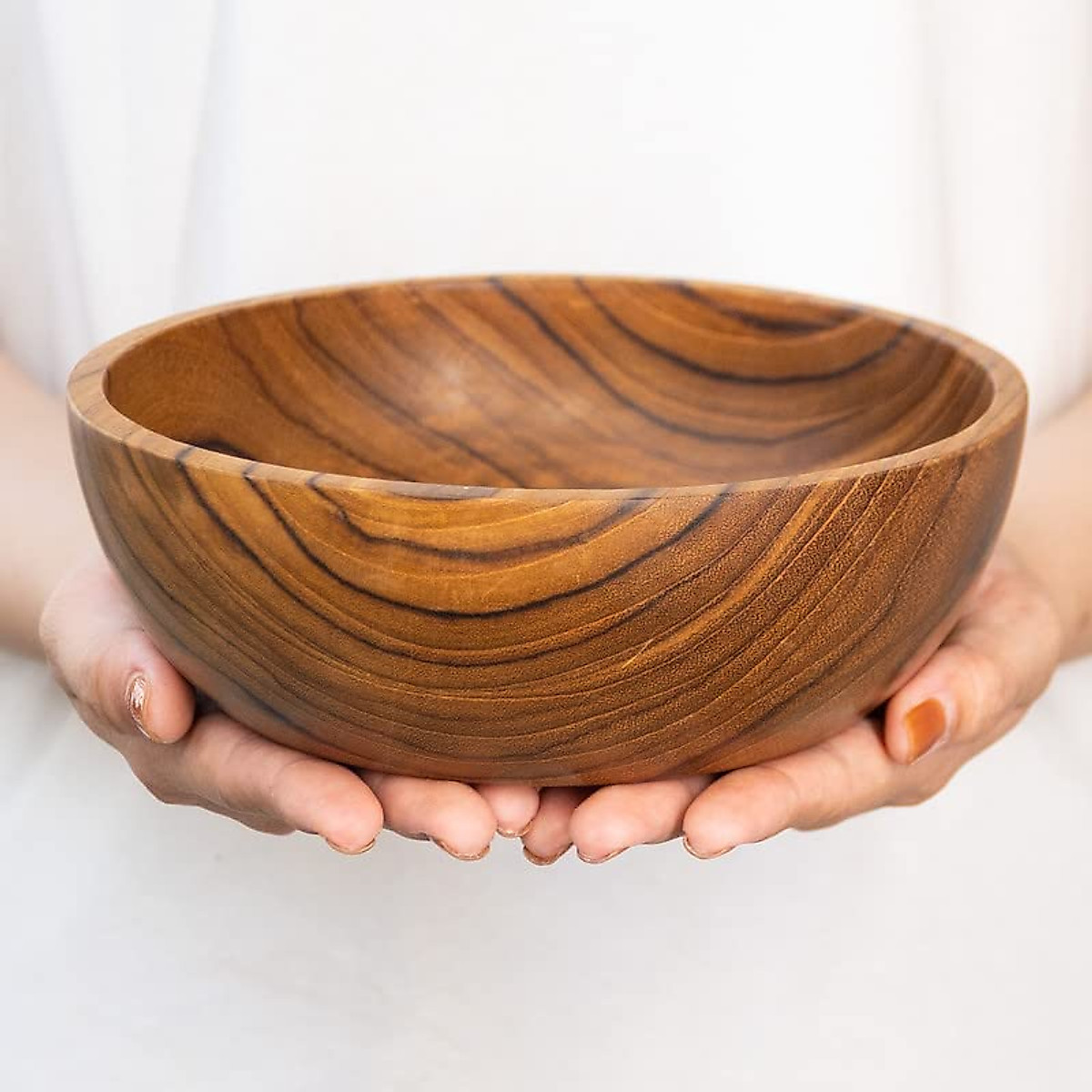 Rainforest Bowls Set of 2 Jumbo Classic Javanese Teak Wood Bowls- 8" Diameter- Perfect for Everyday Use, Hot & Cold Friendly, Ultra-Durable- Handcrafted by Indonesian Artisans, Every Bowl Is Unique