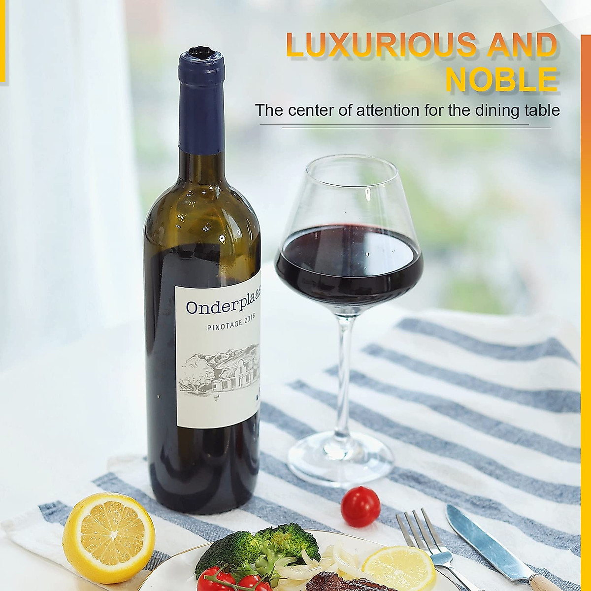 YOXSUNY Hand-Blown Italian-Style Crystal Wine Glasses - Lead-Free, Dishwasher-Safe, Perfect for Red and White Wines - Set of 2 - Luxurious Gift for Any Occasion