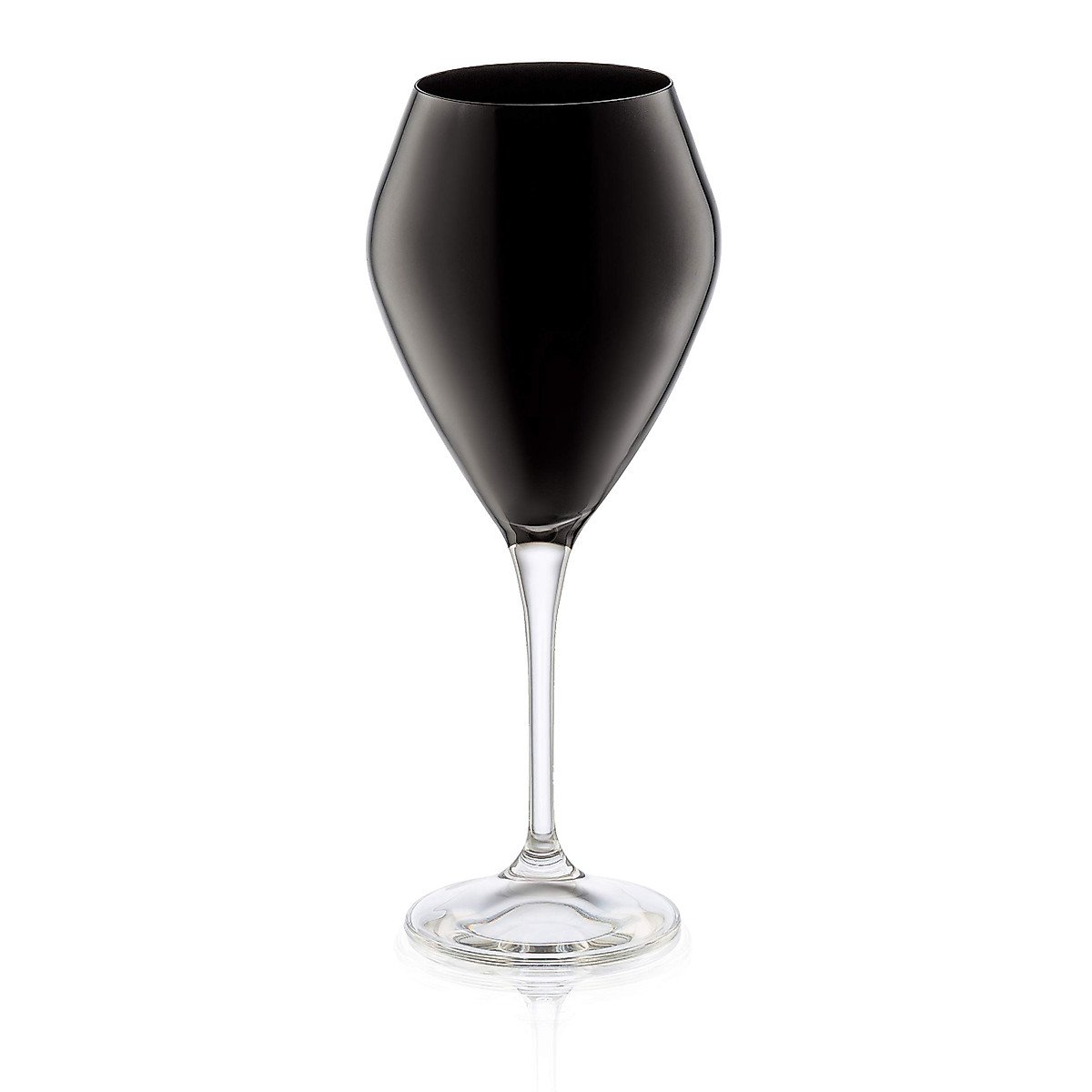 Attractive Durable Stemmed Wine Glasses Set of 6, Lead-Free, Tinted Black Glass with Clear Stem, Quality Drinking Glasses for Red or White Wine. - 15oz Glassware Cups.