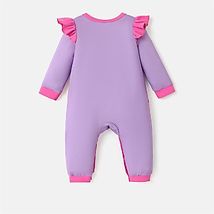 Disney Princess Rapunzel Ariel Belle Tiana Baby Girls Ruffle Long Sleeve Romper Newborn to Infant Purple 6-9 Months