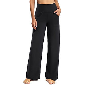 Promover Wide Leg Pants Woman Yoga Pants with Pockets Loose Stretch Casual Lounge Sweatpants Women Fashion Clothing(Black,M,30")