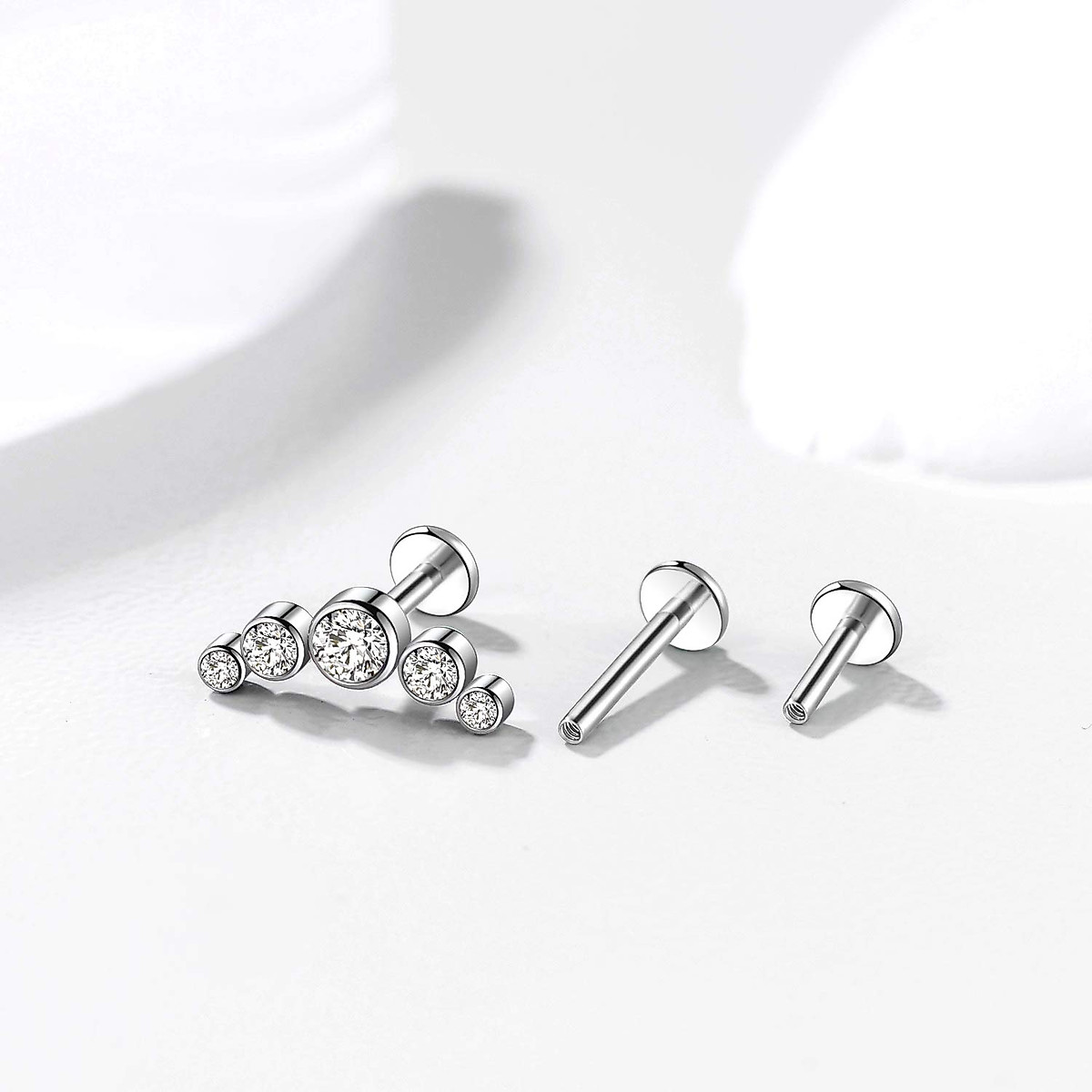 KaseStyle G23 Titanium Labret Studs 16G Internal Threaded Helix Cartilage Tragus Conch Earring Monroe Cluster Piercing Jewelry (C: 1 pcs silver)