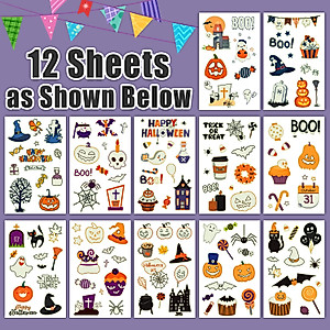 Partywind 135 Styles Luminous Halloween Tattoos, Glow Halloween Treats for Kids Party Supplies Favors Decorations, Cute Halloween Games Toys for Trick or Treat Party (12 Sheets)