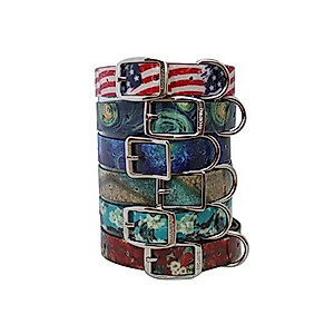Dutch Dog Amaterdam Waterproof Dog Collar Van Gogh Cypress & Stars, 13-19", Blue, Green, Yellow