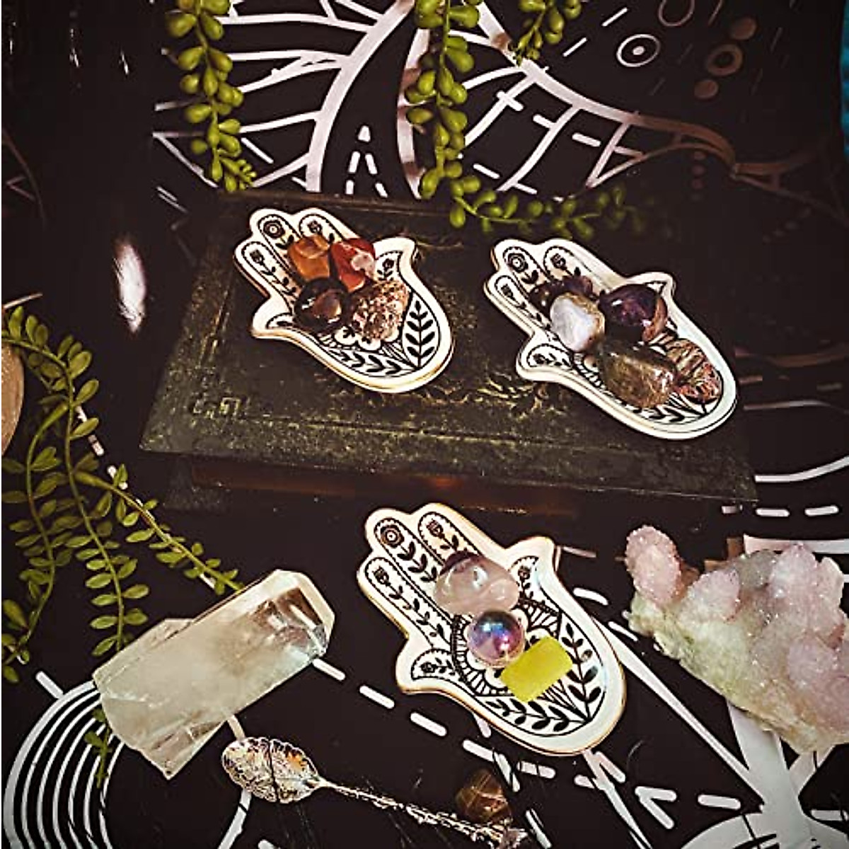 MADE BY LUCKY Jewelry Dish Trinket Dish Ring Dish Ceramic Hamsa Evil Eye Hand of Fatima Holder Key Ashtary Trinket Plate Bowl Small Boho Home Decorative Cute Decor Jewelry Tray Dish Gift Mom Brithday