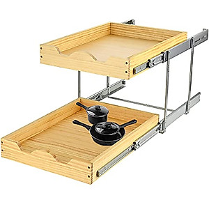 OCG 2 Tier Pull Out Cabinet Organizer (20" W x 21" D), Heavy-Duty Slide out Wood Drawer Shelf, Pull Out Drawer for Cabinets, Base Cabinet Organization for Kitchen, Pantry, Bathroom