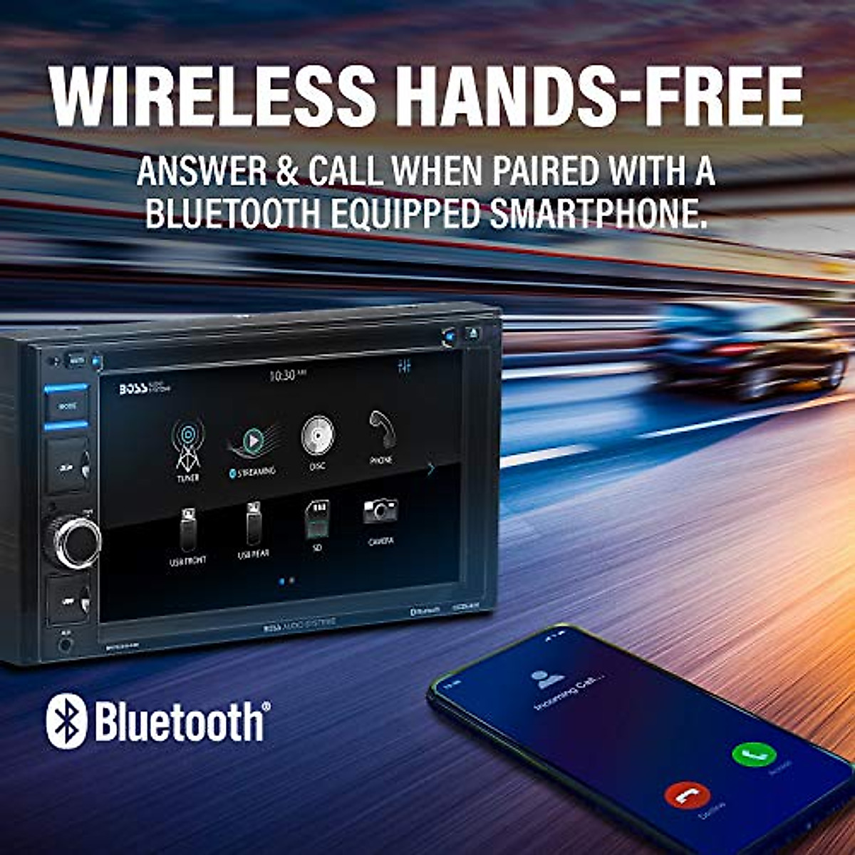 BOSS Audio Systems BVB9364RC Car DVD Player - Double Din, Bluetooth Audio and Hands-Free Calling, 6.2 Inch Touchscreen LCD, MP3, CD, DVD, USB, SD, AUX in, AM/FM Radio, Rearview Camera Included