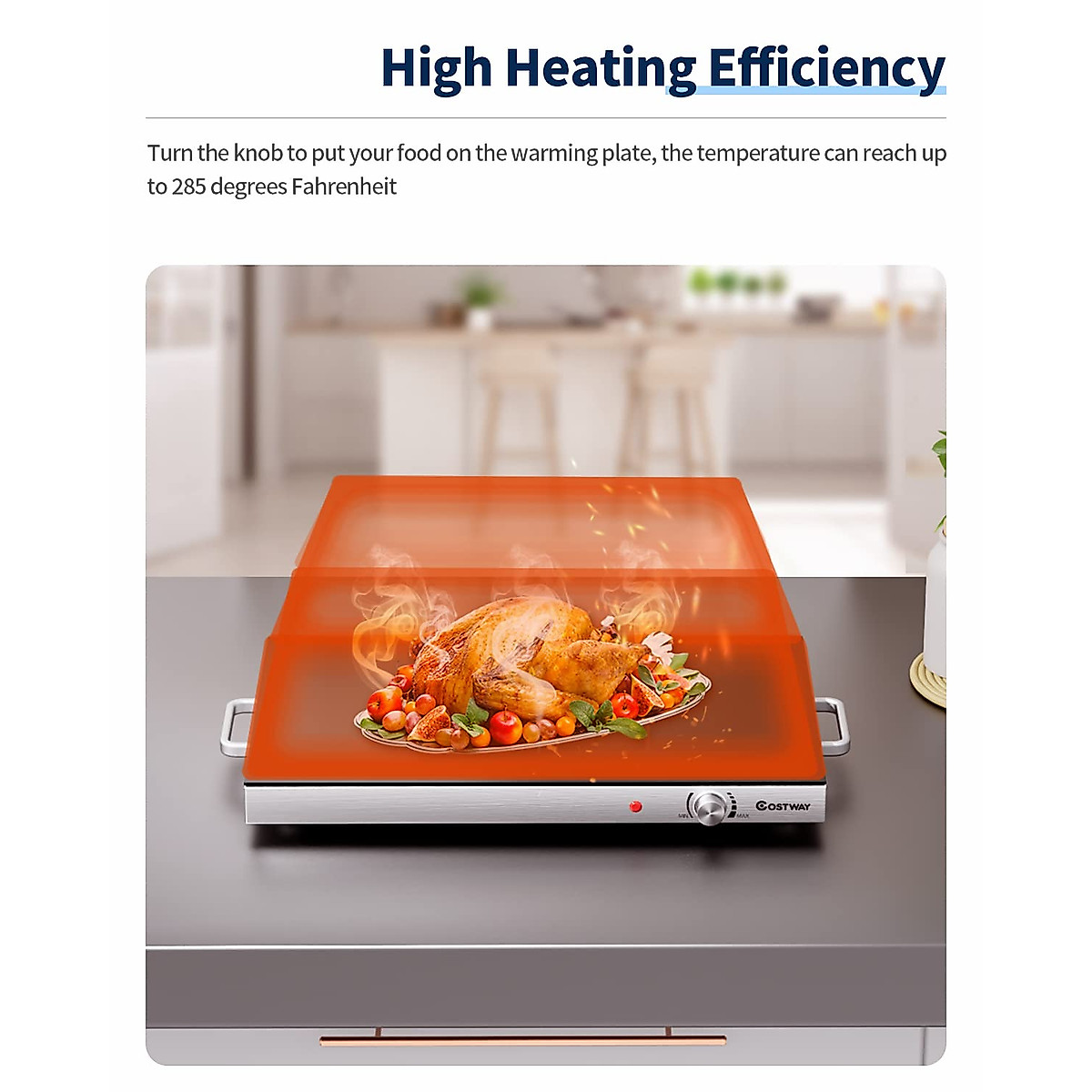 ARLIME Buffets Server Food Warmer for Parties, Electric Food Warming Tray W/Adjustable Temperature Control, 22’’x14’’ Tempered Glass Surface, Perfect for Parties Entertainment & Holidays