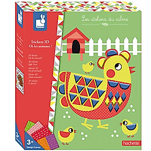 Janod Crafts – No Mess No Glue Foam My First 3D Animal Sticker Mosaic Picture Kit – Creative, Imaginative, Inventive, and Developmental Play - STEAM Approach to Learning – Ages 3-8+