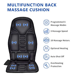 Back Massager with Heat for Pain Relief, Back Massage Chair Pad, Chair Massager for Full Body Massage, Deep Tissue Vibration Massager with 2 Adapters, Chair Massage for Office and Recliner