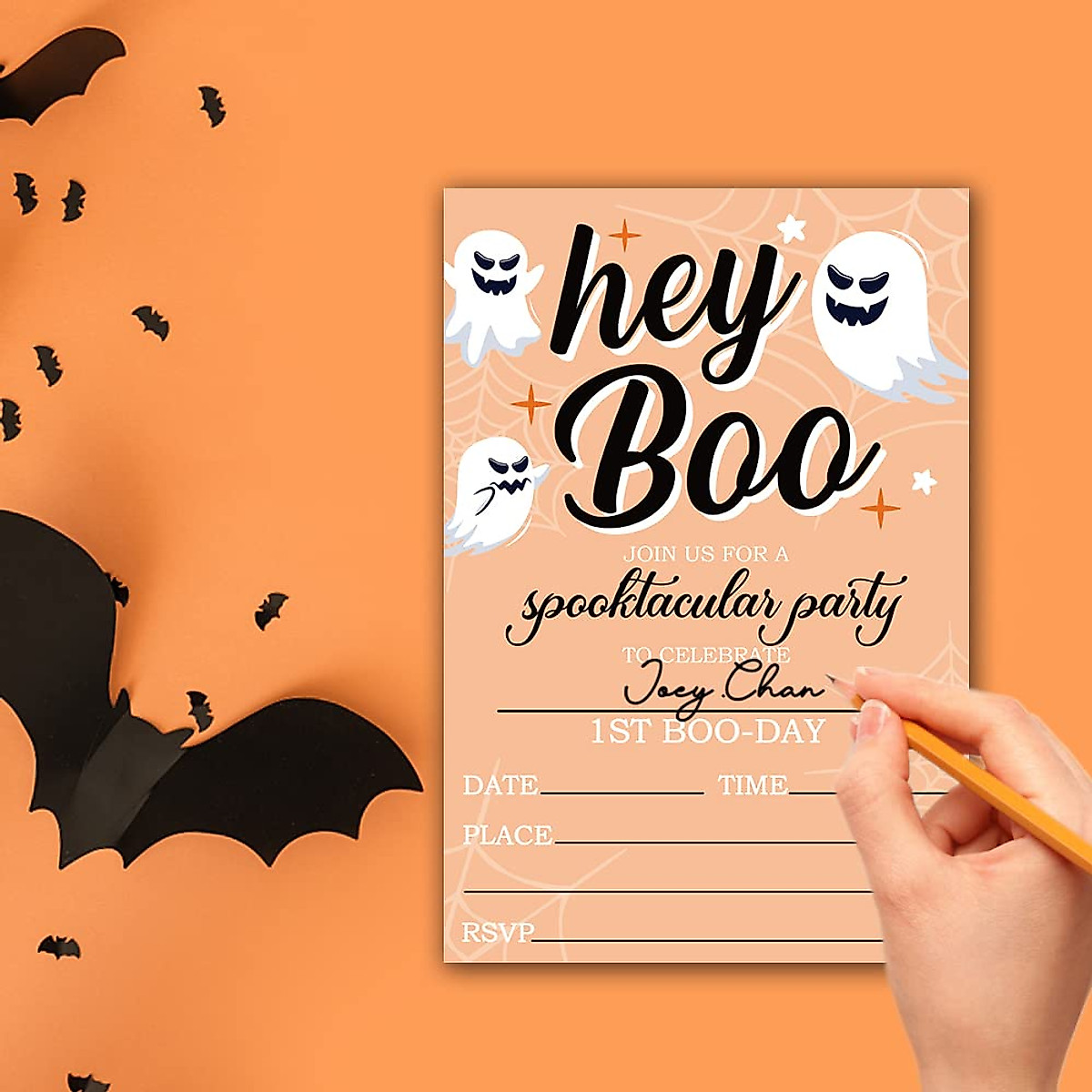 Deluxe Halloween or Costume Party Invitations, 25 Fill-in Cards with Envelopes, Pumpkin, Ghost, Monster, Cute Trick or Treat, Box or Treat for Kids Birthday or Adult party - 4"X6" (JRM358)